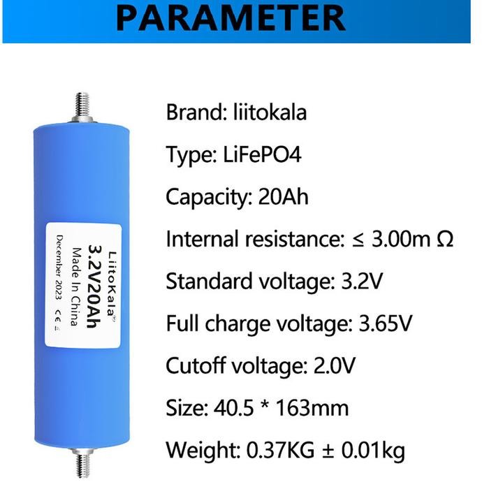 Jual LiitoKala 3.2v 20Ah lifepo4 battery 3.2V Cells for diy 12v 24v 48V ...