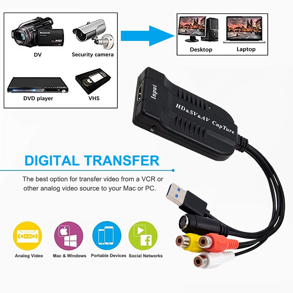 Jual New USB 2.0 Video Capture Card HD/AV/3RCA/S video VHS Analog to ...