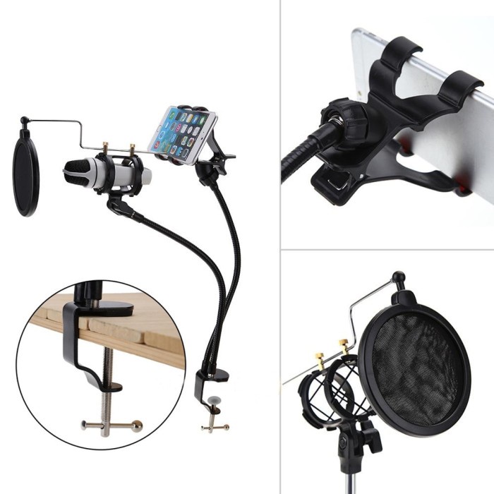 Jual STOK TERBARU!! Microphone & HP Holder + Klip + Pop Filter + Clamp ...