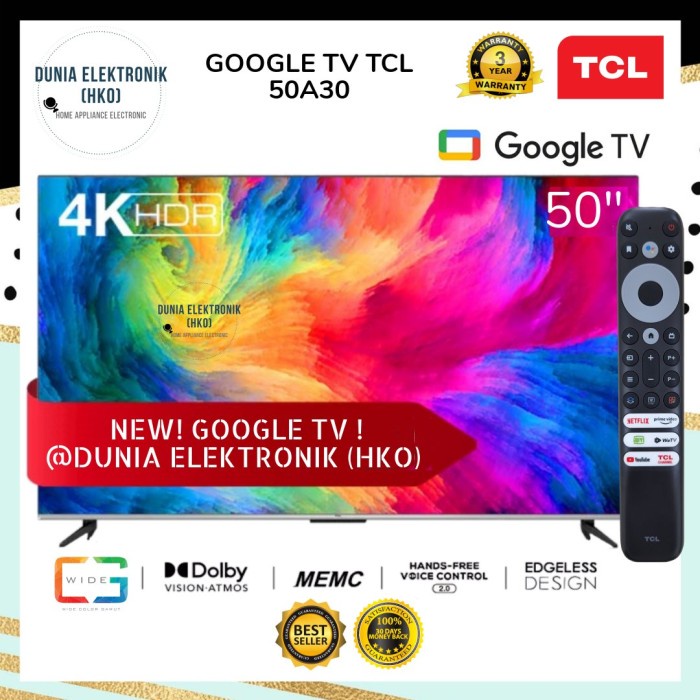 Jual Led Tv Tcl 50A30 A30 Google Tv 50 Inch 50" Smart Tv 50 Inch 4K Uhd ...