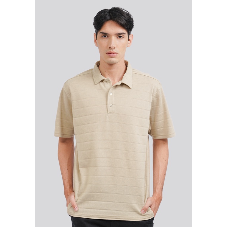 Jual Executive Textured Polo Shirt with Button Oat | Shopee Indonesia