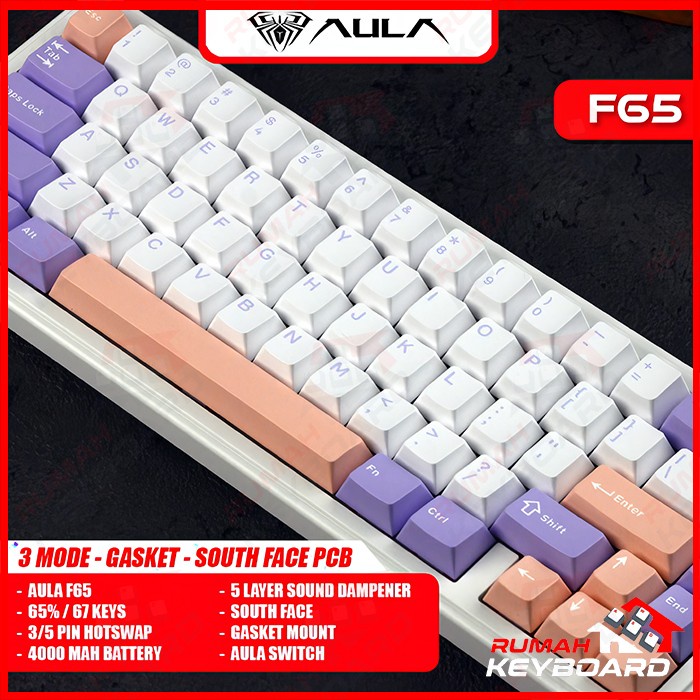 Jual Aula F65 - 65% Compact - 3 Mode - Gaske Mount - RGB - PBT Keycap ...