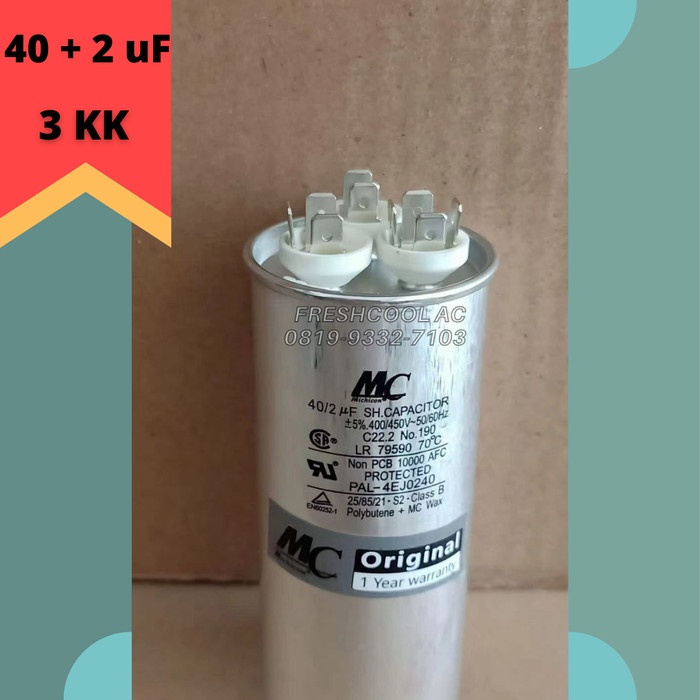 Jual NEW KAPASITOR AC / CAPACITOR AC LG 3 KAKI 40/2 UF (MERK MC) 40/2 MIKRO ORIGINAL QUALITY ...
