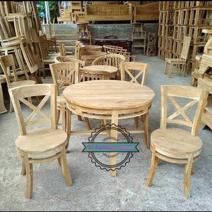 Jual Meja & Kursi makan model bundar kayu jati mentahan kursi 4 * | Shopee Indonesia