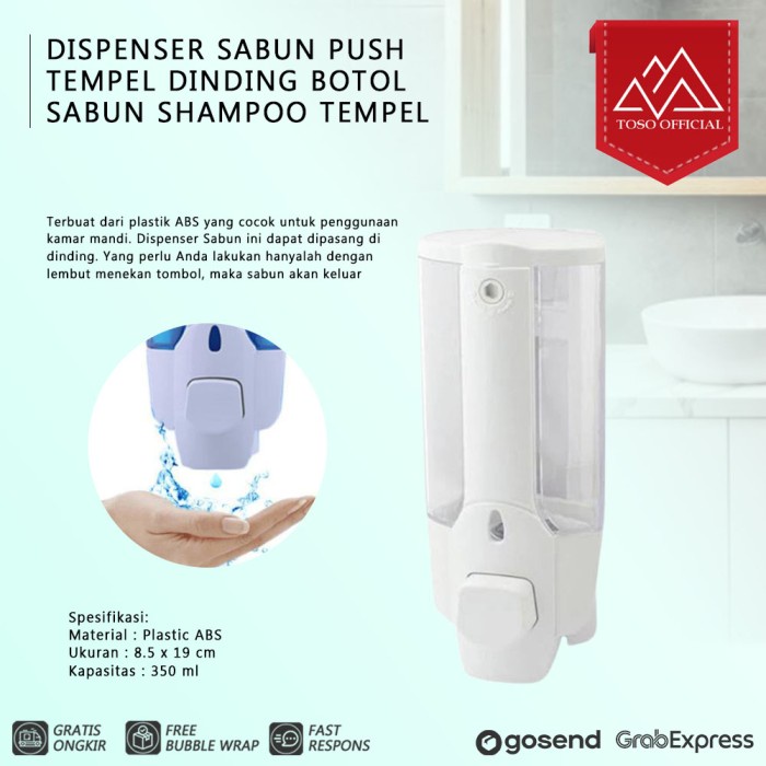 Jual PROMO! DISPENSER SABUN CAIR PUSH TEMPEL DINDING BOTOL SHAMPOO HAND ...