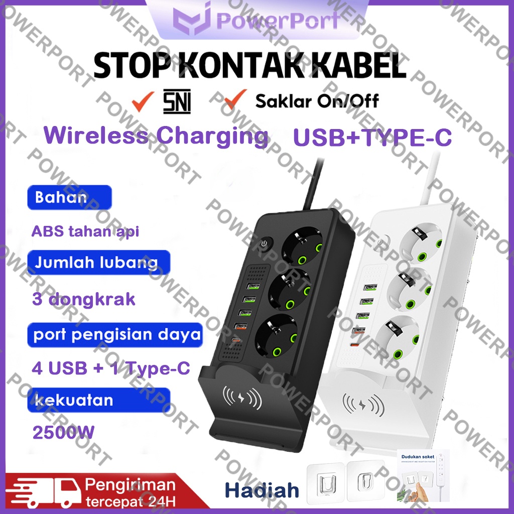 Jual Powerport 2500W Power Strip Power Socket Charger Stop Kontak Usb ...