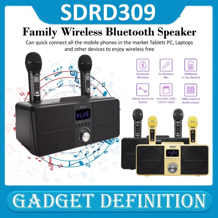 Jual MIC KARAOKE WIRELESS SPEAKER BLUETOTH SDRD 306 / SDRD 309 DUA MIC ...