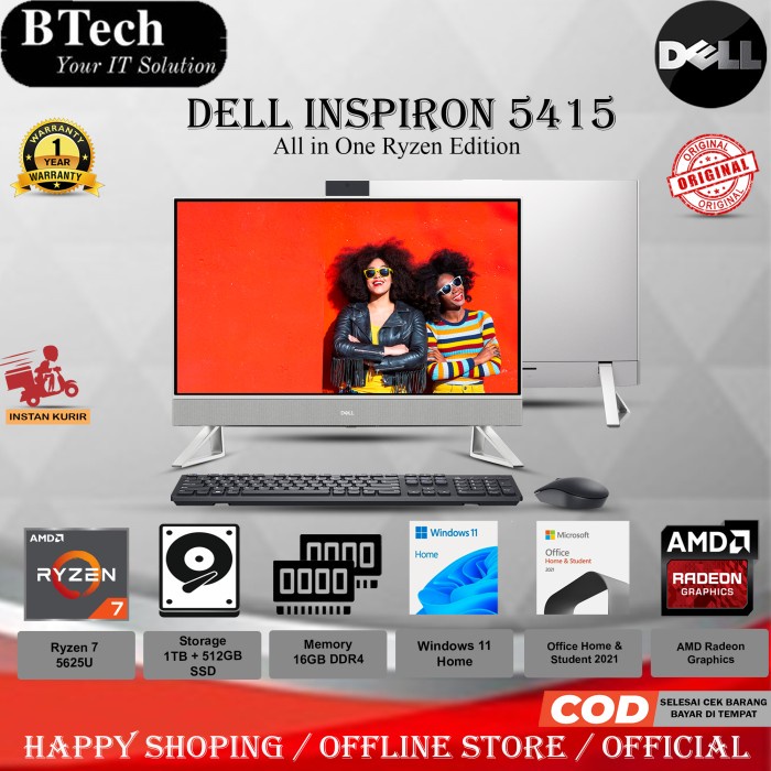 Jual Dell Inspiron 5415 AIO AMD Ryzen 5 16GB 1TB+512GB SSD W11H+OHS 1YR ...