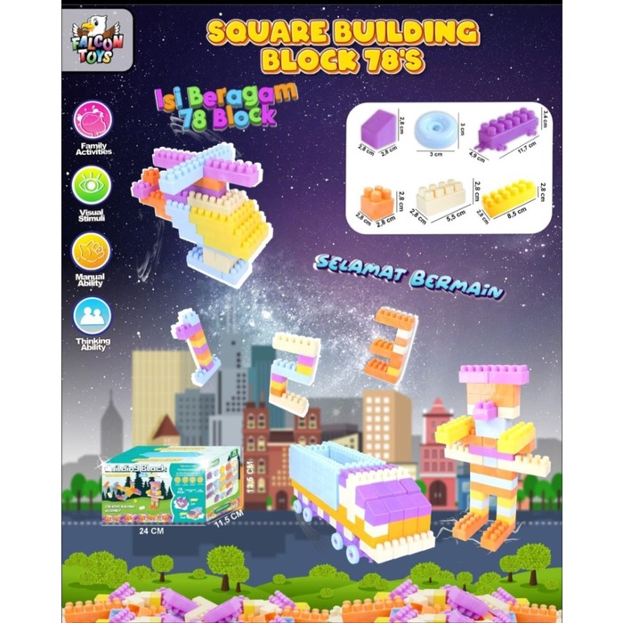 Jual Mainan Edukasi Balok Susun Anak Square Building Block 78pc AR82 ...