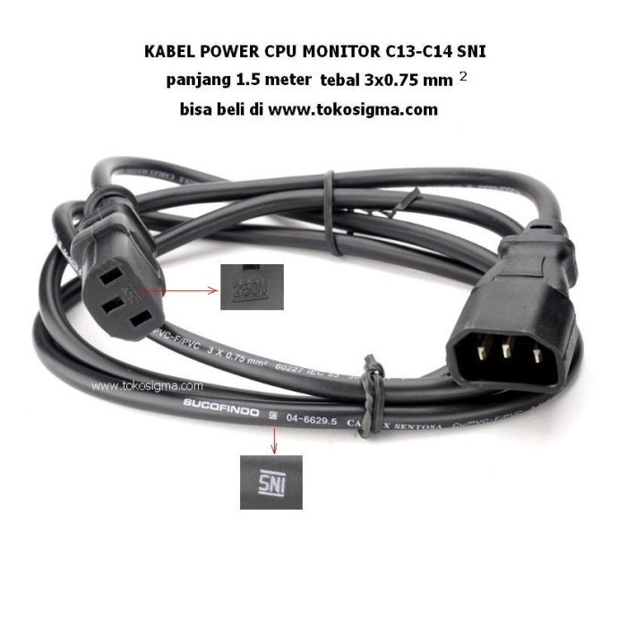 Jual [Expert] KABEL POWER 1.5 mtr SNI 3X0.75mm CPU-MONITOR C13-C14 ...