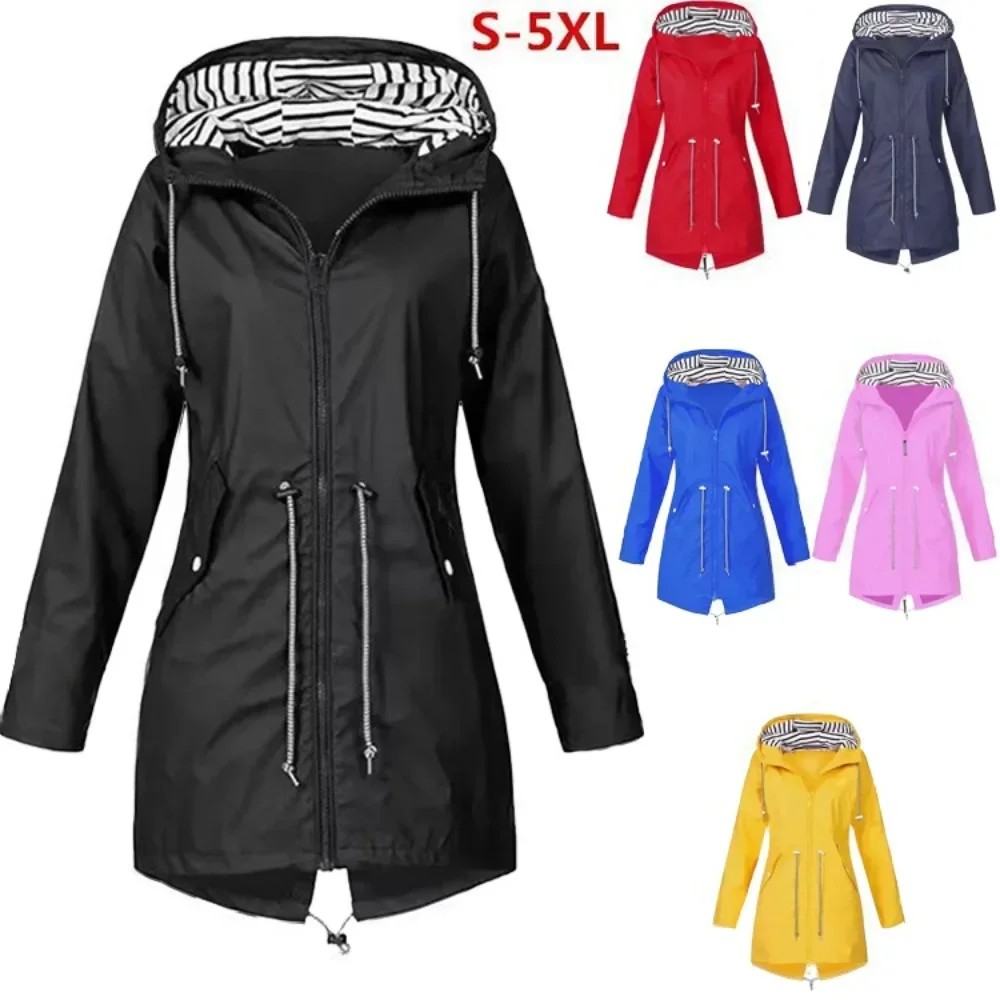 Jual Women's Waterproof Raincoat, Casual Basic Outdoors Trench ...