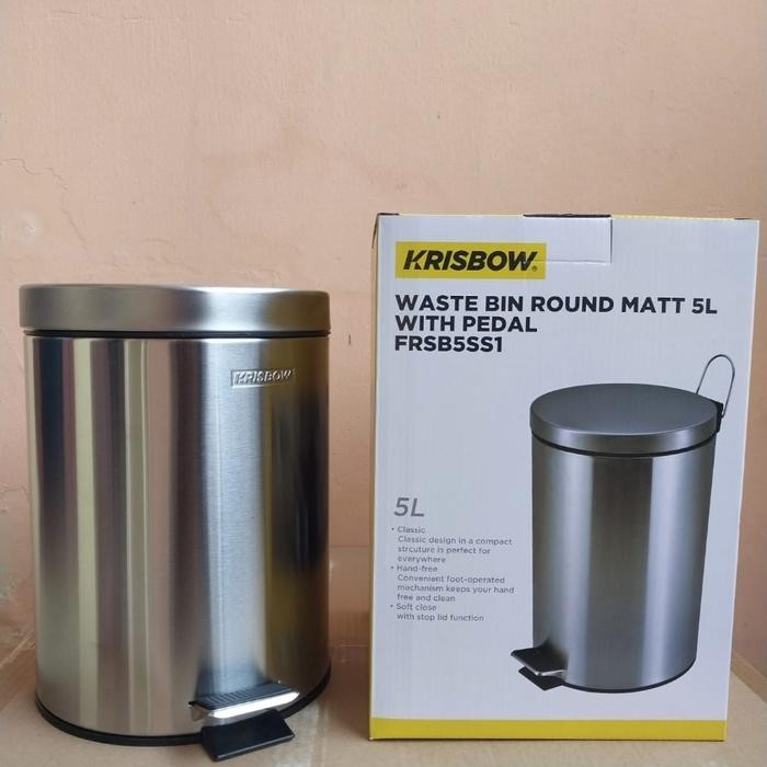 Jual PaCkingCepat- Krisbow Tempat Sampah Stainles 5 L Pedal Trash Bin Original | Shopee Indonesia
