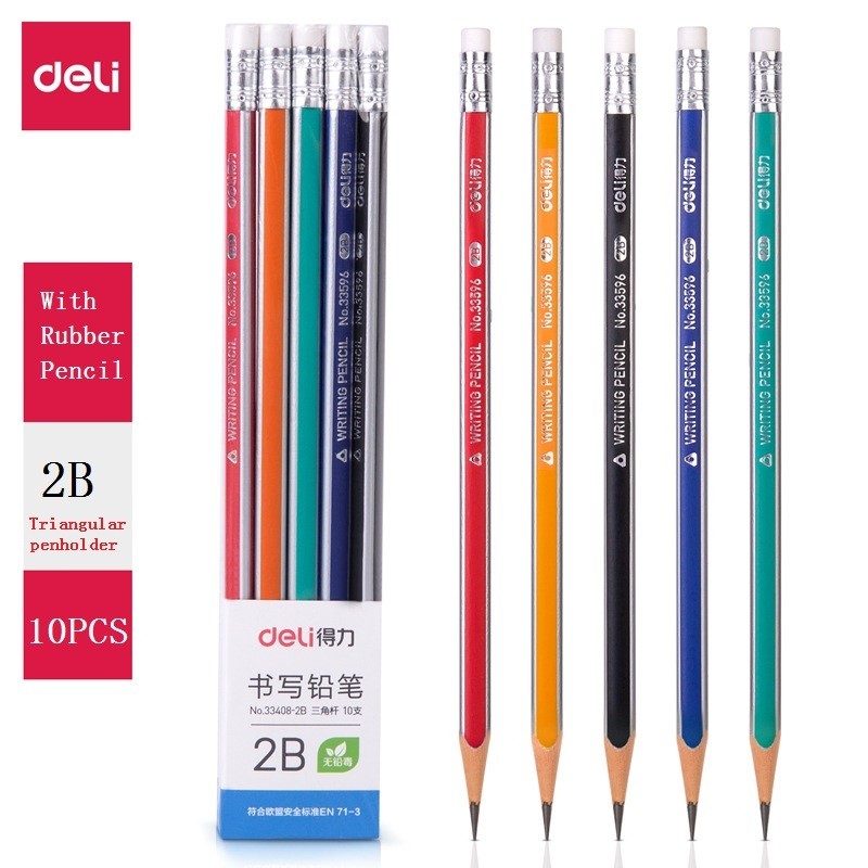 Jual Deli 10Pc/Lot 2B Hb Wooden Pencil Lapices With Eraser For Student ...