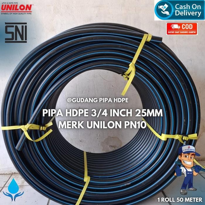 Jual Pipa Hdpe Atau Selang Hitam 3/4 Inch Unilon 25MM pn10 1 Roll 50 ...