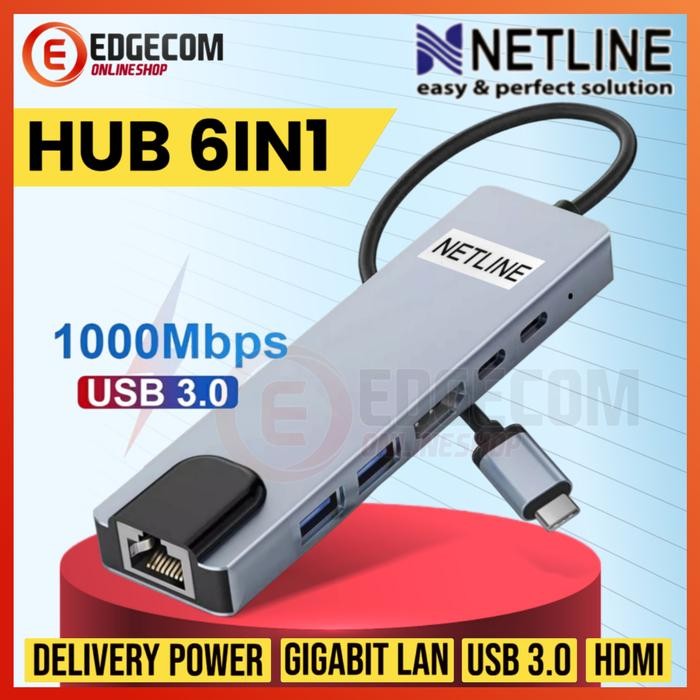 Jual Rumah - Usb 3.1 Type C 6In1 Hdmi 4K Usb 3.0 Gigabit Lan Pd Converter Netline | Shopee Indonesia