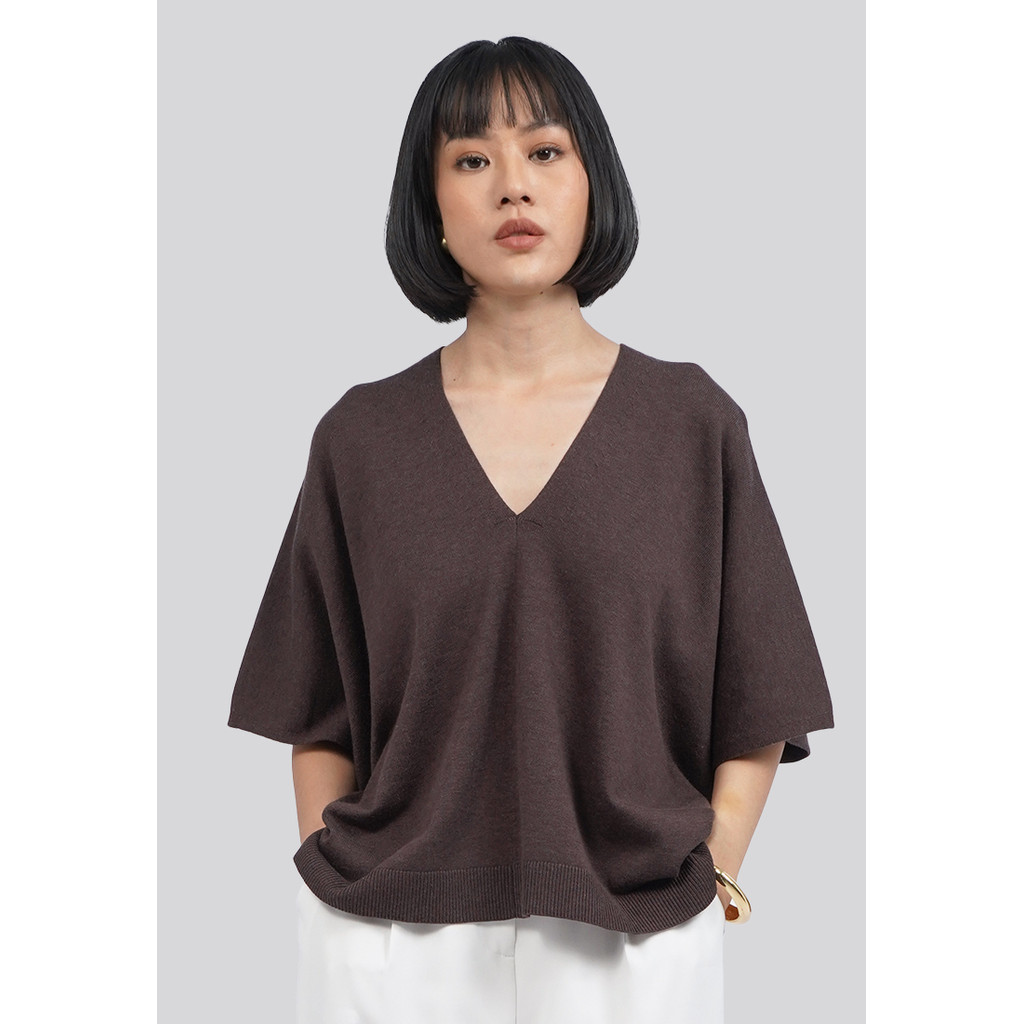 Jual Executive V-Neck Batwing Knit Top Dark Brown | Shopee Indonesia