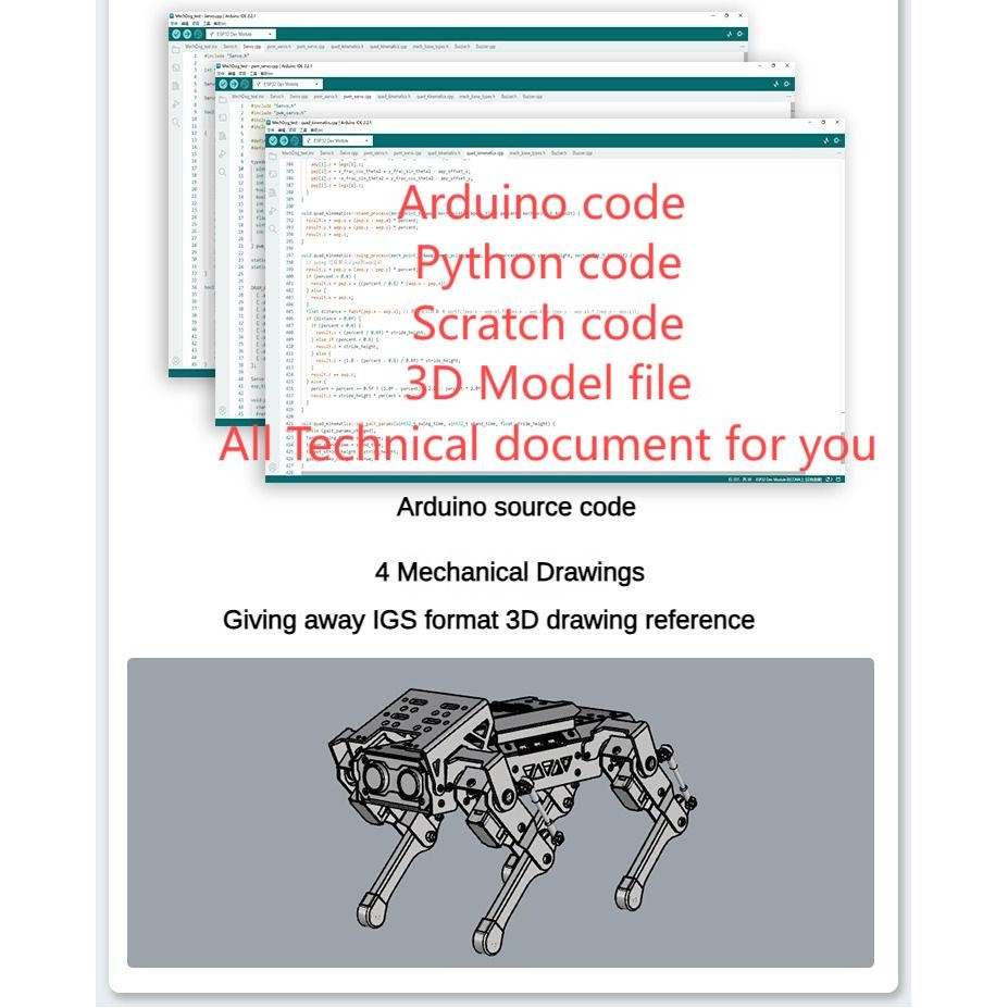 Jual AI Robot Dog ESP32 Quadruped Visual Bionic Metal Robot For Arduino Robot DIY Kit for Python ...