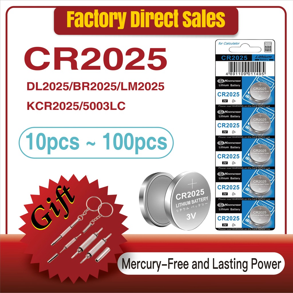 Jual 10-100PCS 3V 160mAh CR2025 Lithium Button Coin Cells Batteries ...