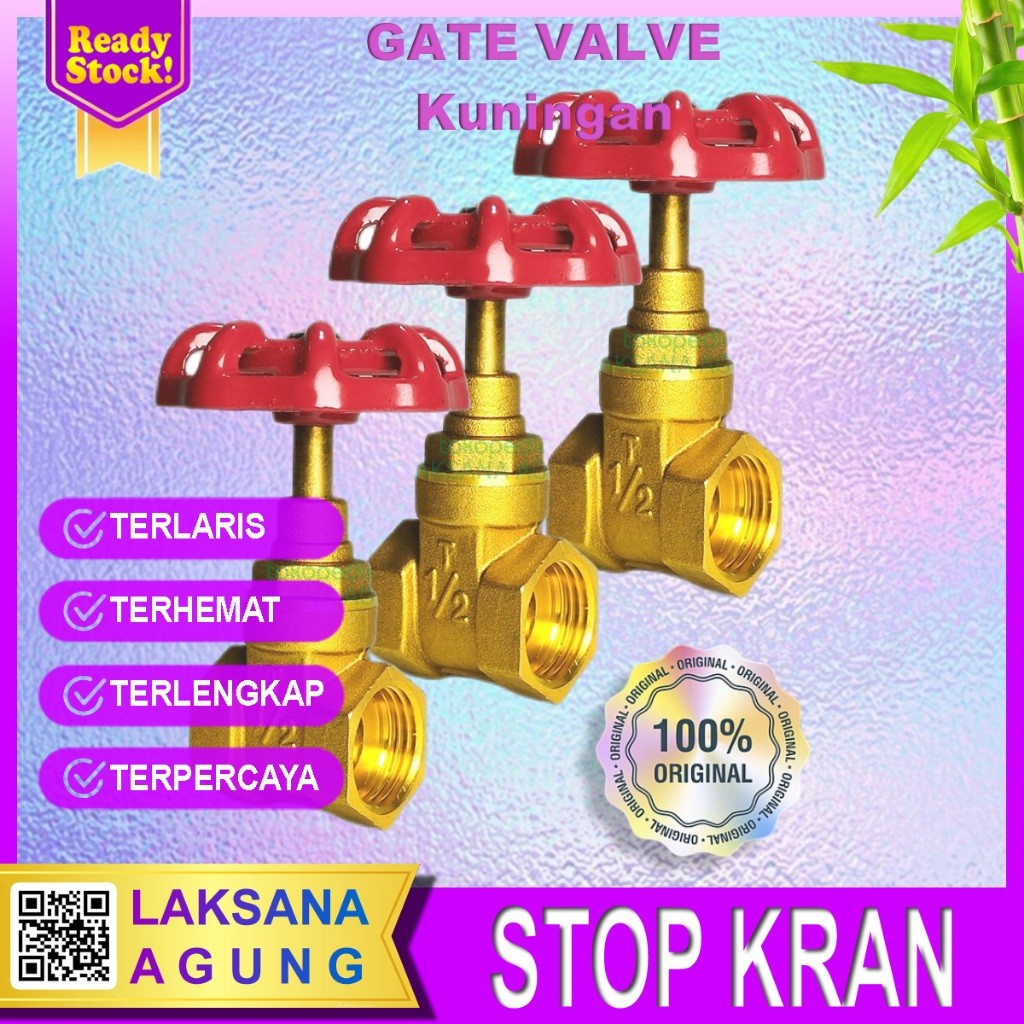 Jual Gate Valve 1/2 Inch Brass Stop kran Kuningan 1/2" Murah SR ...