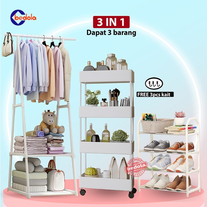 Jual J_Id Bedola combo 3 in 1 (COD) triangle rak baju + square rak ...