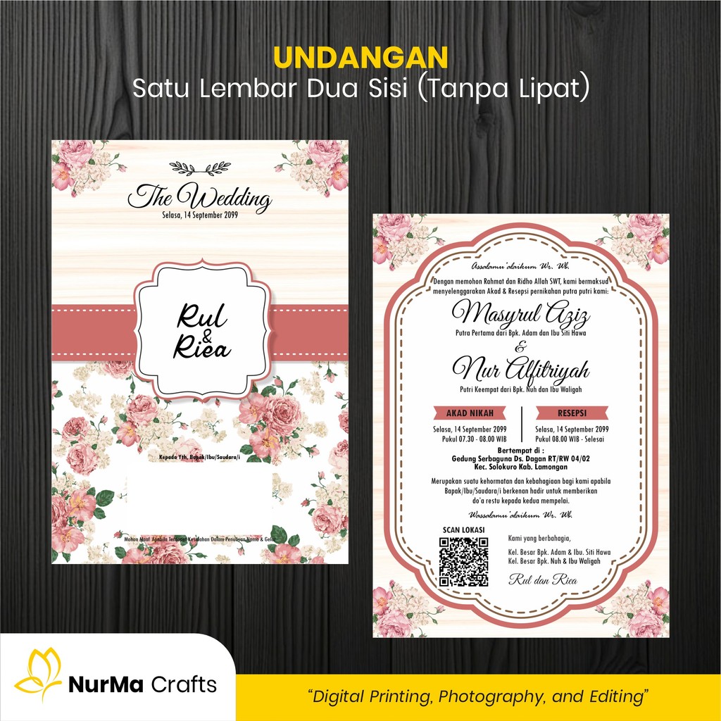 Jual Undangan Pernikahan Murah Simpel Minimalis Elegan (1 Lembar 2 Sisi) Kertas BC Kertas ...