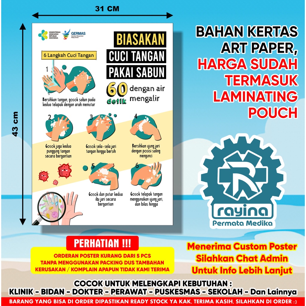 Jual Poster Kesehatan Biasakan Cuci Tangan Pakai Sabun | Shopee Indonesia