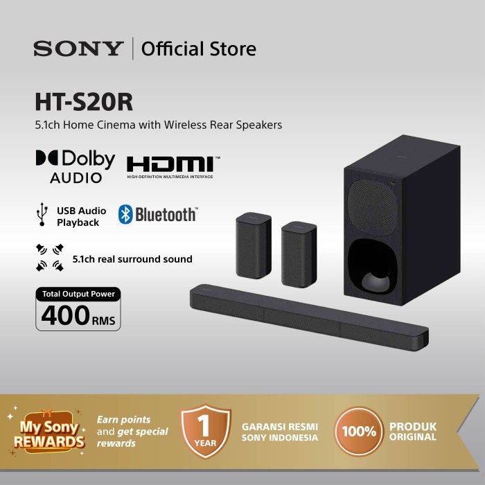 Jual Sony HT-S20R Soundbar 5.1ch Home Theatre System - Black | Shopee Indonesia
