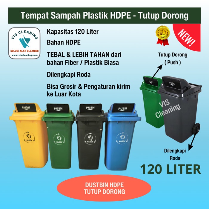 Jual Tempat Sampah KLEEN Dustbin 120 Liter HDPE Tutup Dorong (Push) Roda | Shopee Indonesia