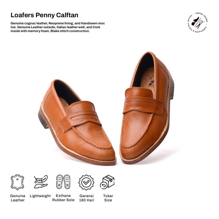 Jual Sepatu Kulit Kerja Pria Portee Goods Loafers Penny Calf Tan ...