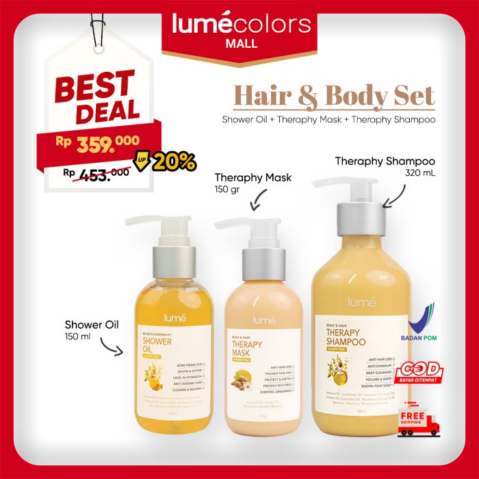 Jual LUME Bundling 3 in 1 Set Hair and Body Shampoo Mask Shower Oil ...