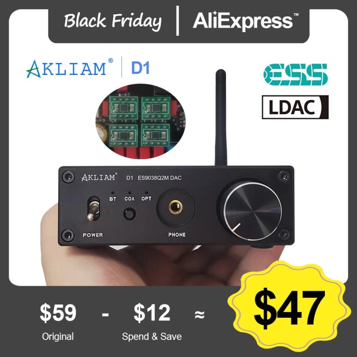 Jual AkLIAM D1 ES9038Q2M DAC QCC5125 Bluetooth DAC Board APTX-HD LDAC ...
