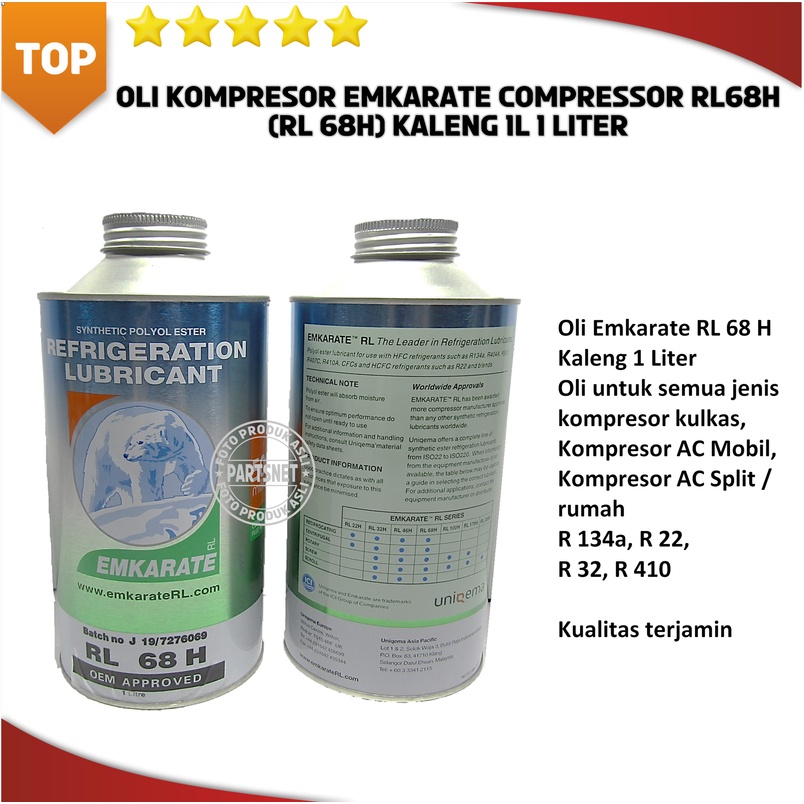 Jual Oli kompresor Emkarate compressor RL68H (RL 68H) kaleng 1L 1 Liter ...
