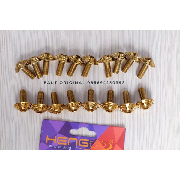 Jual baut probolt flower 6x15 gold drat 10 original heng big head payung | Shopee Indonesia