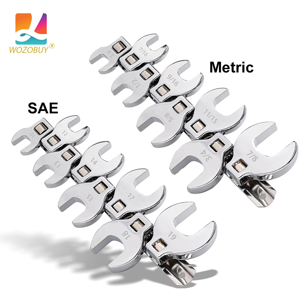 Jual 8Pcs Drive Crowfoot Wrench Set Inch/Metric Chrome Plated Crow Foot ...