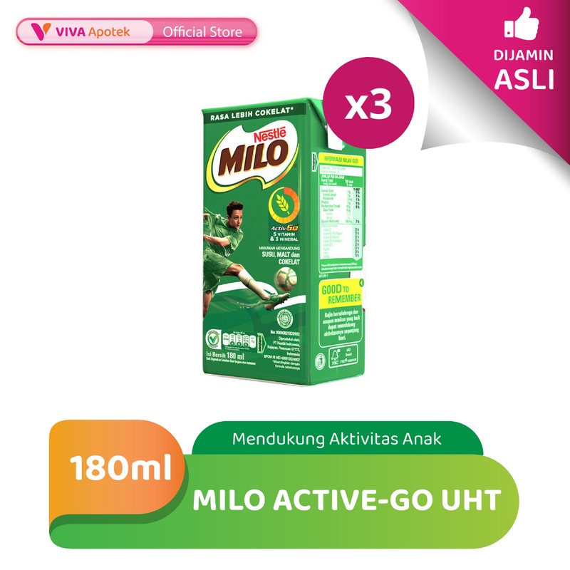 Jual Milo Active-Go UHT Memenuhi Kebutuhan Nutrisi & Gizi Anak 180 ml (Pack - 3 Pcs) | Shopee ...