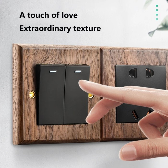 Jual Black Walnut Solid Wood Panel 1-4 Gang 2 Way Retro Wall Push ...