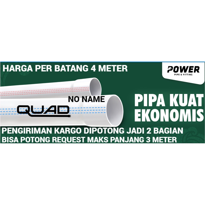 Jual PIPA PVC D 4'' INCH PVC POWER QUAD D HARGA PER BATANG 4METER ...