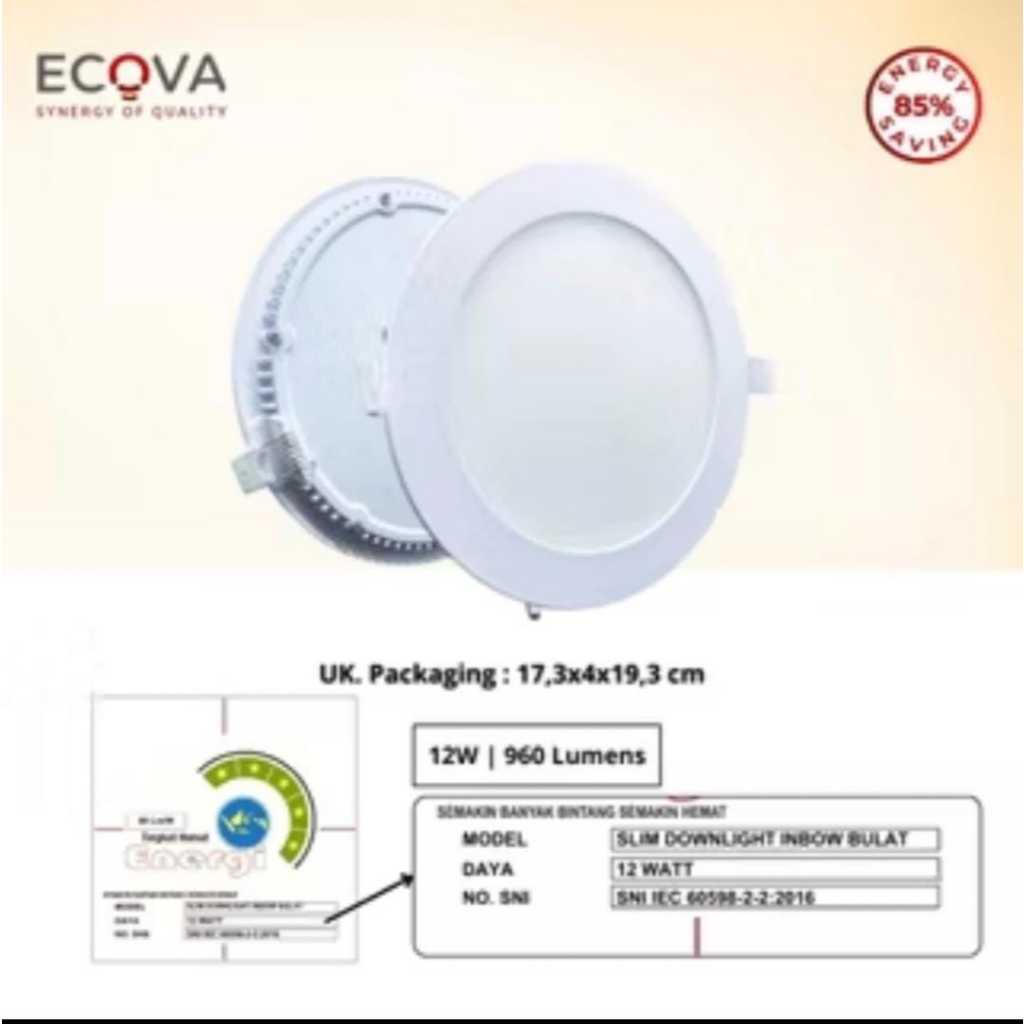 Jual Ecova Lampu Slim Downlight Panel LED 12W 12 W 12 Watt 12Watt Inbow Bulat - Semu Natural ...