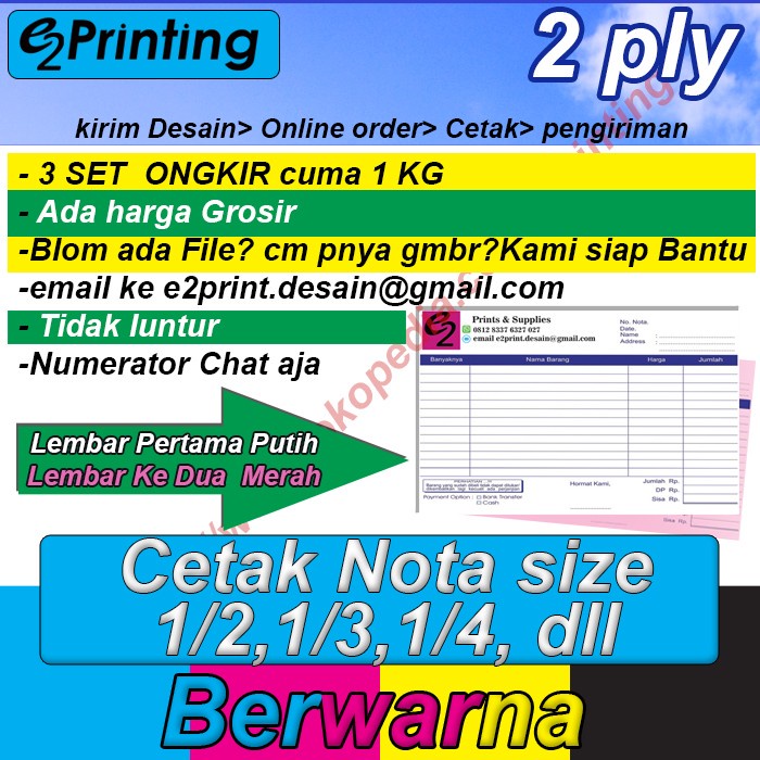 Jual Cetak Nota bon 2ply bisa satuan CMYK | Shopee Indonesia