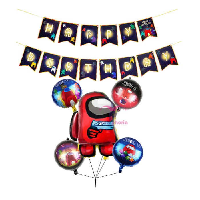 Jual Set Isi 6 ( Banner Happy Birthday Segi Lima & Balon Foil ) Among ...