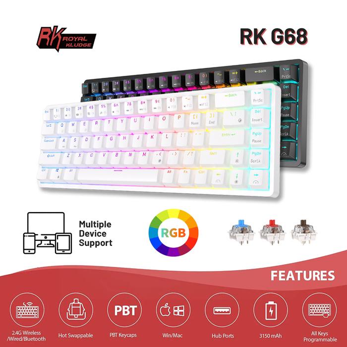 Jual Royal Kludge RK G68 Wireless Mechanical Gaming Keyboard 3 Mode Hotswap Universal Bluetooth ...