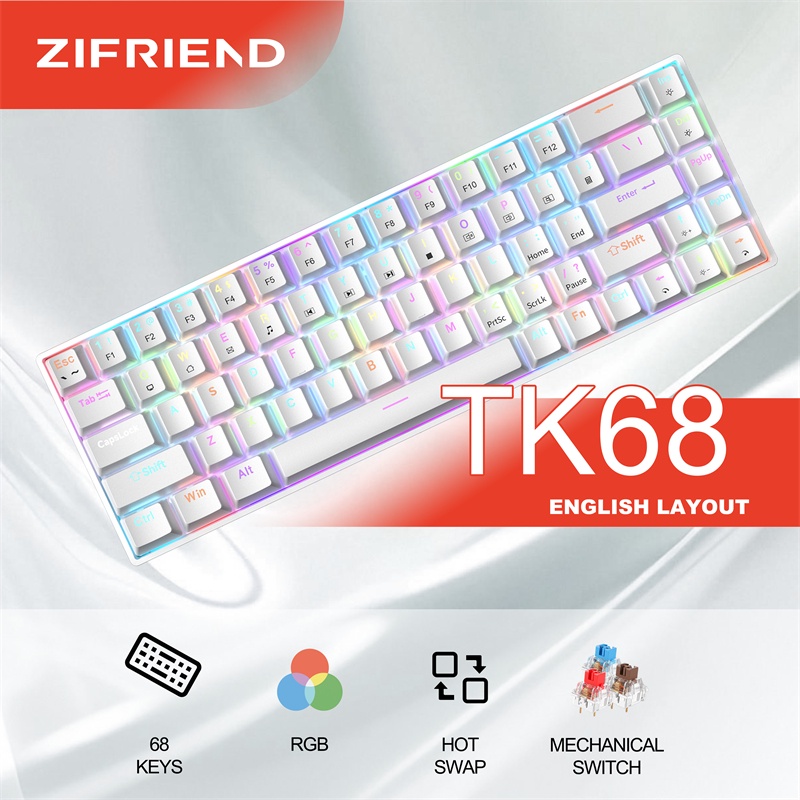 Jual Zifriend Tk68 Mechanical Keyboard 68 Keys Hot Swappable Wired Real ...