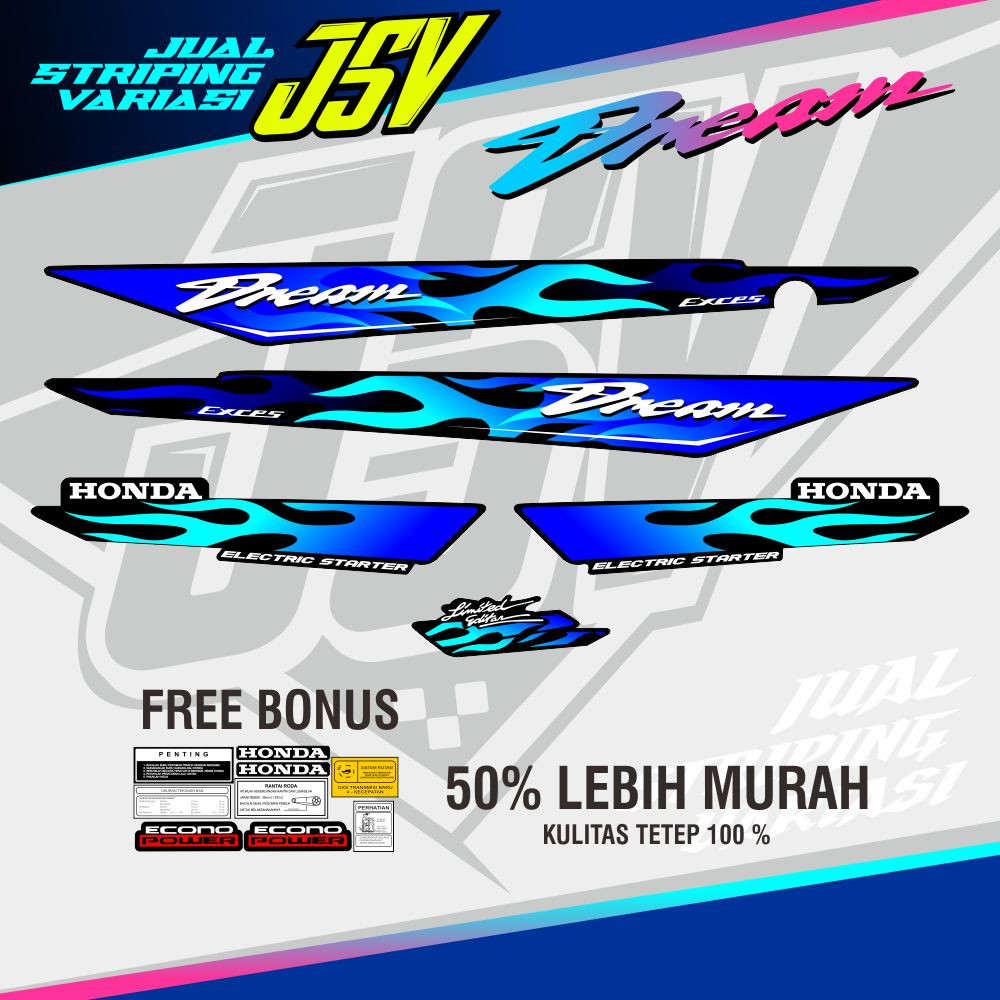 Jual STIKER VARIASI HONDA DREAM V1 STRIPING ASTREA STIKER MOTOR FLAME ...