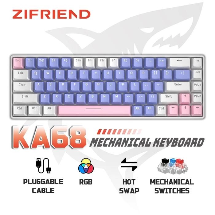 Jual ZIFRIEND KA68 Mechanical Gaming Keyboard 68 keys Hotswap Wired Full key punchless 70% ...