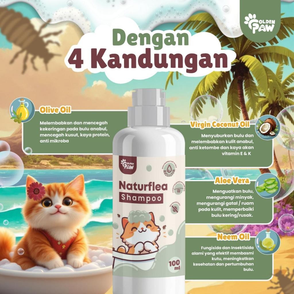 Jual Golden Paw Shampoo Naturflea Shampoo Kucing Anti Kutu / Shampoo ...