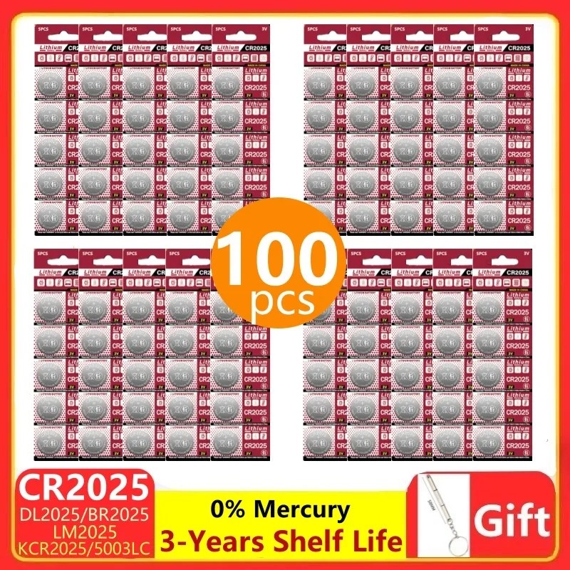 Jual 100PCS CR2025 Lithium Button Battery DL2025 BR2025 5003LC LM2025 ...