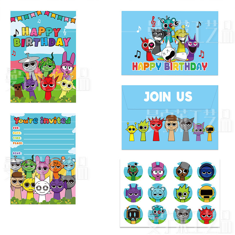 Jual 36Pcs Sprunki Invitation Card Envelope Stickers New Incredibox ...