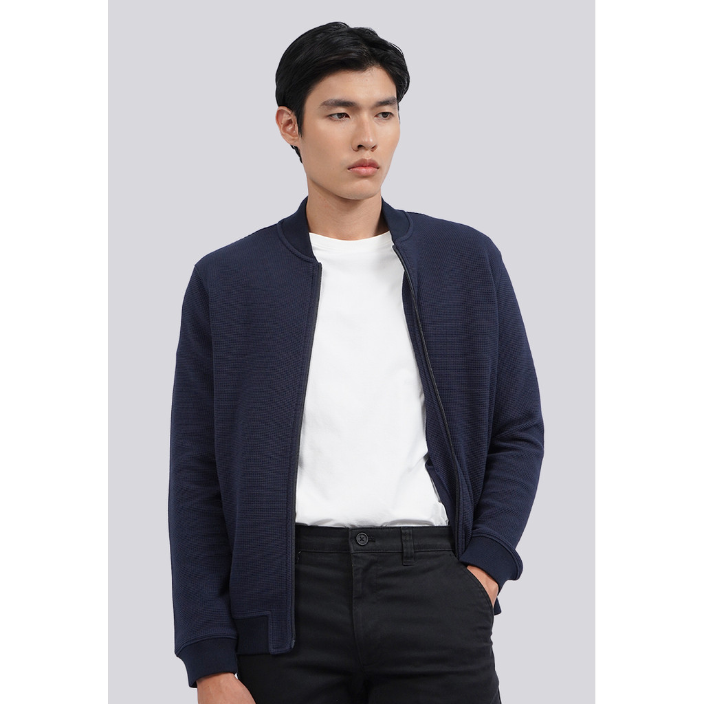 Jual Executive Slim Fit Bomber Knit Jacket Navy | Shopee Indonesia