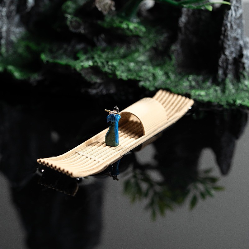 Jual 3D Printed Floating Boat Mini Bamboo Raft Fish Tank Bonsai Micro ...