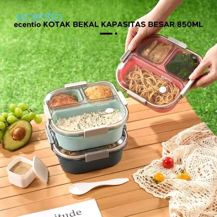 Jual Sensasi Baru Ecentio 3 Grid Anti Tumpah Tempat Bekal 1100Ml Kotak Makan Wadah Bekal Kotak ...